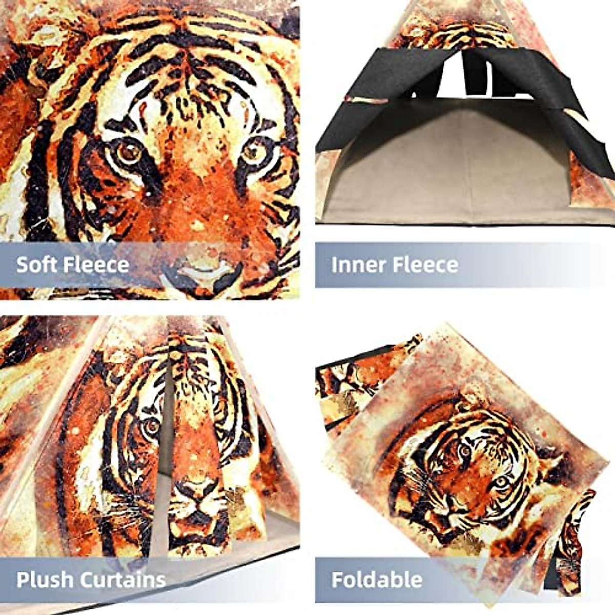 RATGDN Small Pet Hideout Tiger Portrait Art Abstract Hamster House Guinea Pig Playhouse for Dwarf Rabbits Hedgehogs Chinchillas