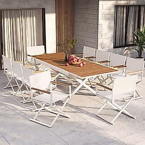 Grand patio 2-Pack Folding Sling Chairs, Outdoor Chair Set of 2, Woodgrain Armrests Patio Chairs, Outdoor, Apricot