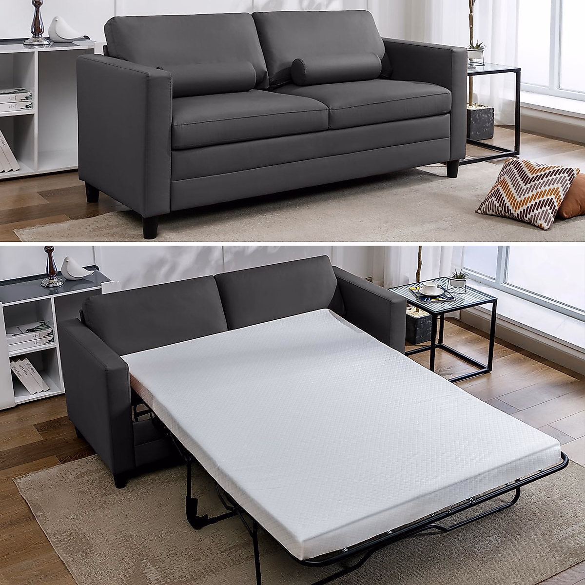 ADOWORE Queen Pull Out Sofa Bed, 2-in-1 Convertible Sleeper Sofa with Mattress, Leather Sofa Bed Couch with Metal Frame, Large Sofa Sleeper Pullout Couch Bed for Living Room Office