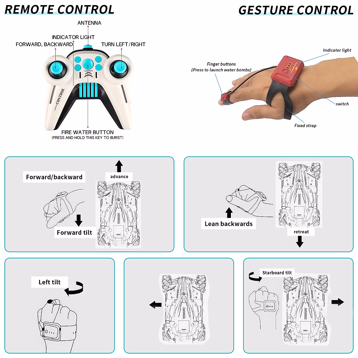Bindove RC Stunt Tank with Light, Watch Gesture Sensor RC Tank Toy, 360 Rotation Remote Control Stunt Car Shooting Water Bullets (Tracked Dark Green), Halloween Toys,Festival Gifts