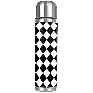 Black White Plaid Vacuum Insulated Stainless Steel Water Bottle, Double Walled Travel Thermos Coffee Mug 17 OZ for School Office