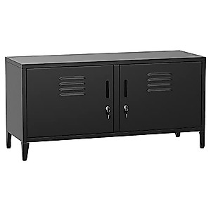 JAHRSTIM Metal Garage Storage Cabinet, Adjustable Shelves & Locking Doors - Garage Cabinets for TV Clothes Shoes Tool Storage and Ammo Locker - Black