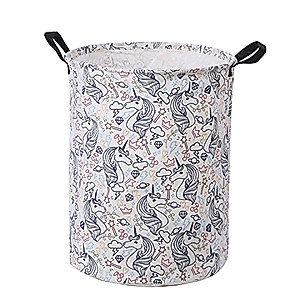 LOTADILO Laundry Basket Storage Baskets with Handle Nursery Hamper Collapsible Large Sized Round Bin for Bedroom, Kids Boys and Girls, Office, Clothes,Toys （Unicorn）