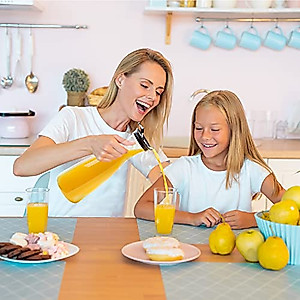 UMIEN Carafe Pitcher – Clear Beverage Carafes with Flip Top Lid, Iced Tea, Mimosas, Laundry Detergent, Milk, Juice – Easy Pour BPA Free Plastic Drink Container, 50 Ounce Round bottoms - 2 pack