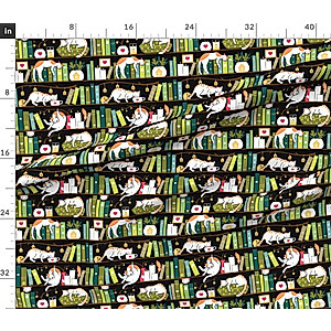 Spoonflower Fabric - Library Cats Cat Book Candle Bookshelf Hygge Books Cute Home Pet Printed on Petal Signature Cotton Fabric by The Yard - Sewing Quilting Apparel Crafts Decor