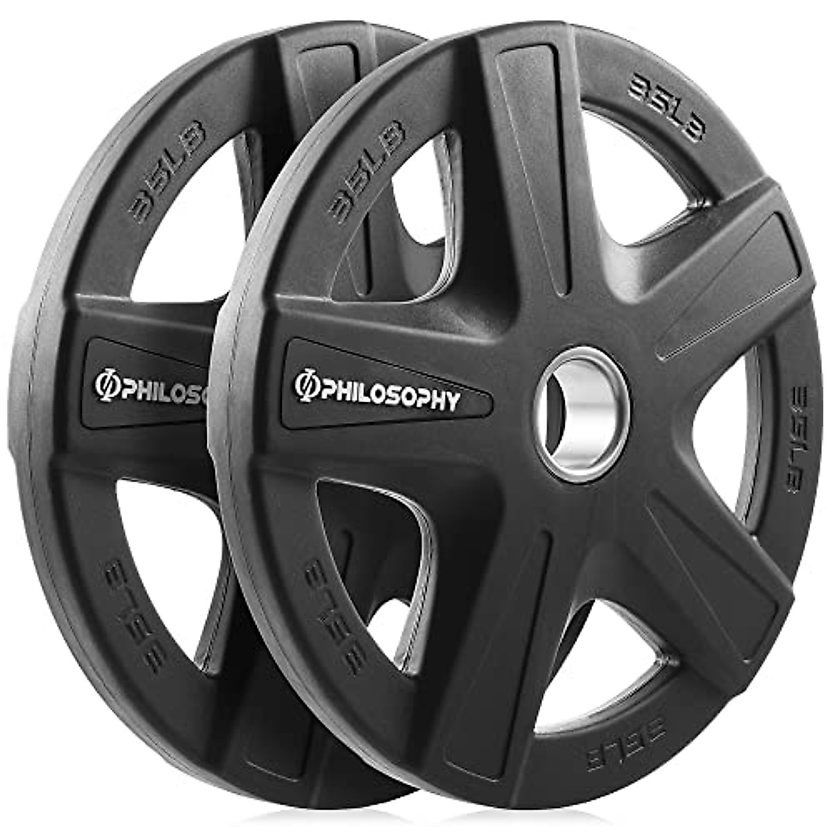 Philosophy Rubber Coated Olympic Grip Weight Plate 35 LB - 2-inch Olympic Plate for Weightlifting, Set of 2 Plates