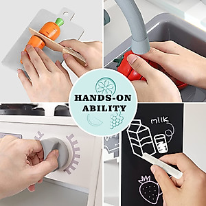 TaoHFE Corner Play Kitchen with Lights&Sounds White Kitchen for Kids Toddler Kitchen Set with Washer Chalkboard Wooden Kitchen Kids Playset with Washing Machine Range Hood Girls boys Gift for Ages 3+