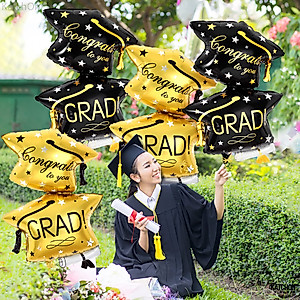 KatchOn, Black and Gold Graduation Hat Balloon - Big, 32 Inch, Pack of 4 | Congrats Grad Balloons | Graduation Balloons Class of 2024, Graduation Cap Balloon | Graduation Decorations Class of 2024