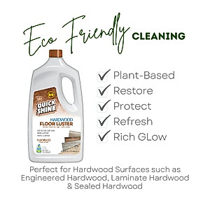 Quick Shine Hardwood Floor Luster 64oz, 2Pk & Hard Surface Floor Mop Refill Pad 12" Wx6 Dx1/2 H | Washable & Reusable | Scoops, Lifts & Traps Dirt & Debris