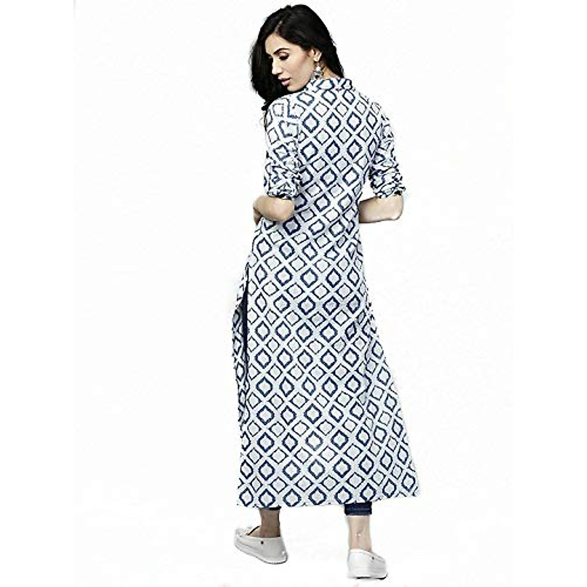 AnjuShree Choice Women Indian Kurtis for women Kurti Indian Top Tunic Anarkali Kurti White Blue