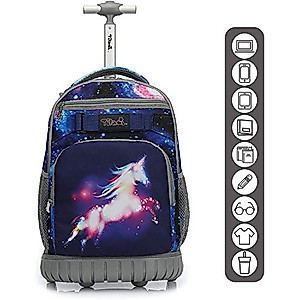 Tilami Rolling Backpack Laptop 18 inch with Lunch Bag, Unicorn