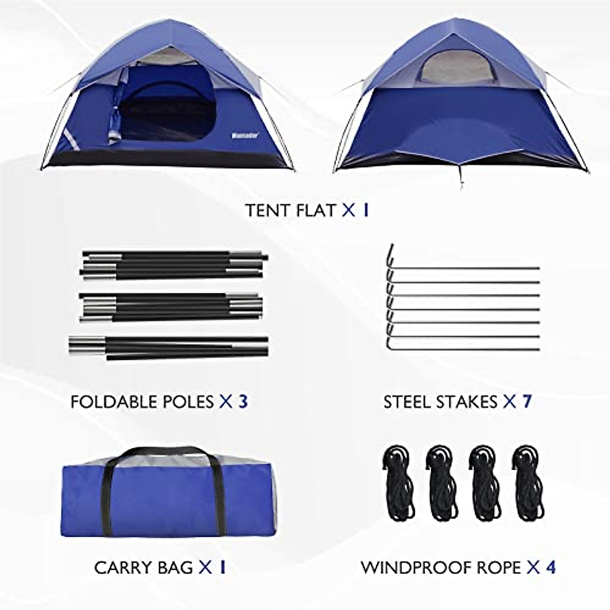 Mansader 2-3 Person Camping Tent for Outdoor Camping Family Beach Hiking Travel (Blue, 2-3 Person)