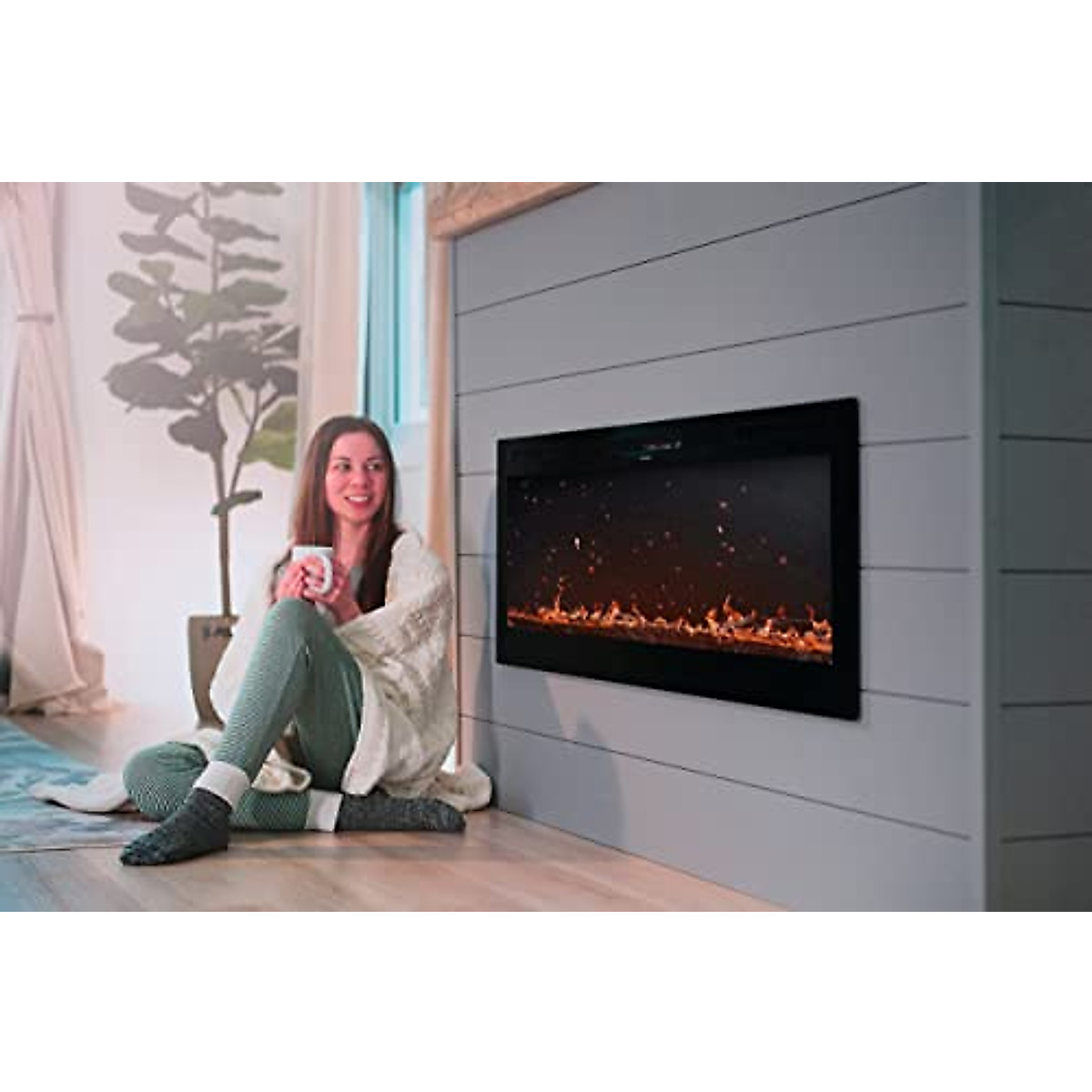 Chic&Cozy Electric Fireplace Insert | 60" Wall Mounted, Recessed Or Base Legs | Plays Music with 2 Bluetooth Speakers | 10-Color Flame LED | Remote Control, Touch Screen, WiFi App & 8 Hour Timer