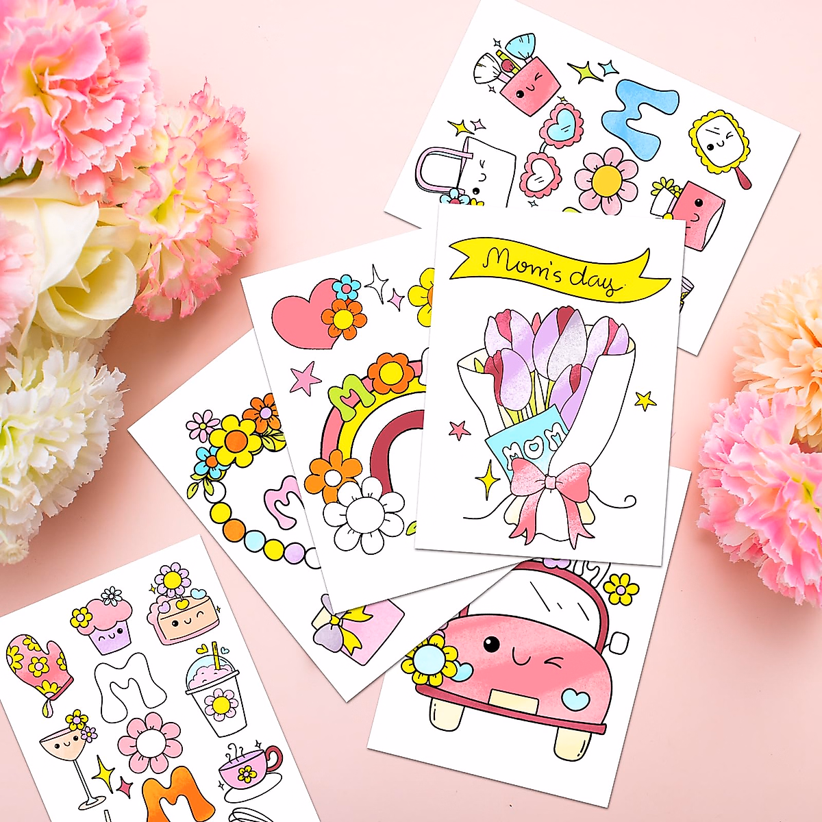 Fancy Land Color Your Own Mother's Day Cards for Kids Classroom Crafts Mom's Day Greeting Cards with Envelopes for DIY Birthday Gifts School Activities Party Favors Supplies 12Pcs