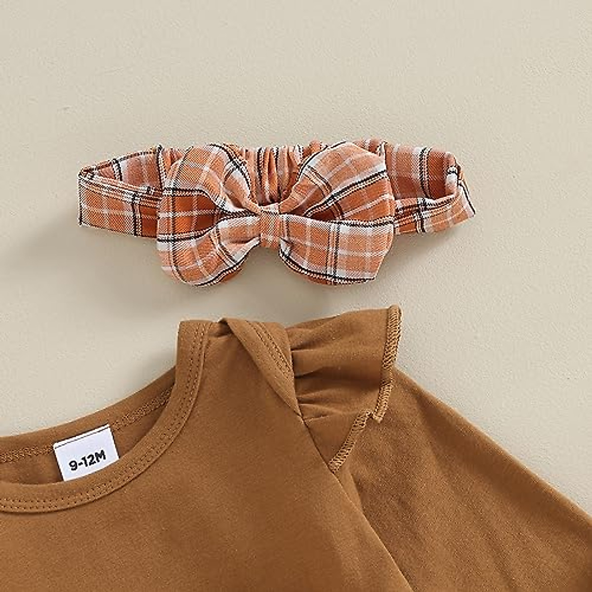 Baby Girls Thanksgiving Outfits Long Sleeve Newborn Romper and Suspender Plaid Skirt Set Infant Fall Winter Clothes (Brown, 3-6 Months)