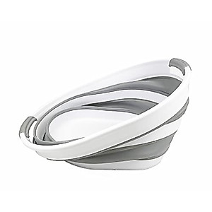 SAMMART 23L (6 Gallons) Set of 2 Collapsible Plastic Laundry Basket - Oval Tub - Foldable Storage Container/Organizer - Portable Washing Tub - Space Saving Laundry Hamper (White/Grey)