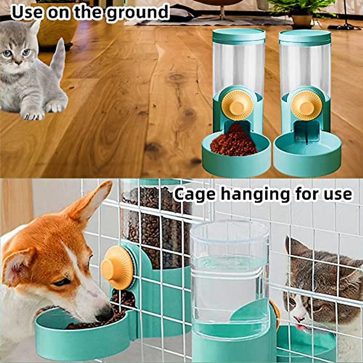 Aquarius CiCi Dog Cage Automatic Feeder Set, Food & Water Dispenser Hanging Bowls for Cage Crate Kennel (Green)