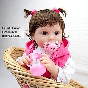 Milidool Lifelike Reborn Baby Dolls Girl, Realistic Baby Doll 22 inch Newborn Girl Doll with Feeding Toy Accessories Gift Set Silicone Baby Doll Weighted Soft Body Real Baby Doll