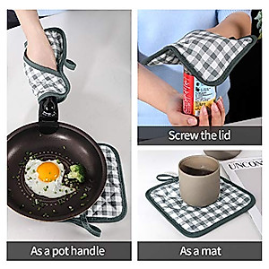 HMHP, Silicone Oven Mitts and Pot Holders 4pcs Sets Kitchen Oven Gloves High Heat Resistant Long Non-Slip Oven Mitt with Quilted Liner and Cotton Hot Pads Potholders Kitchen Baking Cooking (Grey)