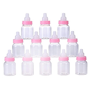 12 Pack Candy Bottles 10 Yards Ribbon and 48 Pack Acrylic Mini Pacifiers for Baby Shower Party Favors Decorations and Supplies by WeddParty (Pink A, 12)