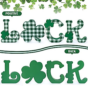 Aweyka 4 Pieces St. Patrick's Day Table Wooden Signs, Shamrock Tiered Tray Decor Lucky Table Decor Irish Themed Freestanding Shamrock Table Centerpiece for Home Decor Party Decoration