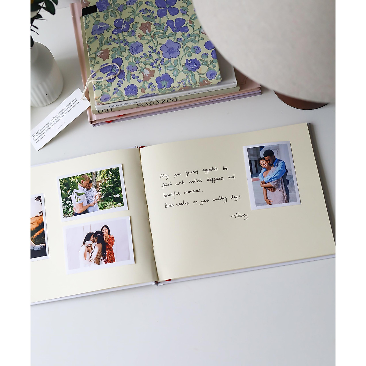 FOUNCY Wedding Guest Book - Elegant Hardcover Guest Book to Sign in & Photos,100 Blank Pages for Wedding Reception, Bridal, Baby Showers and Birthdays - Pink, 9"x7", Ivory Paper