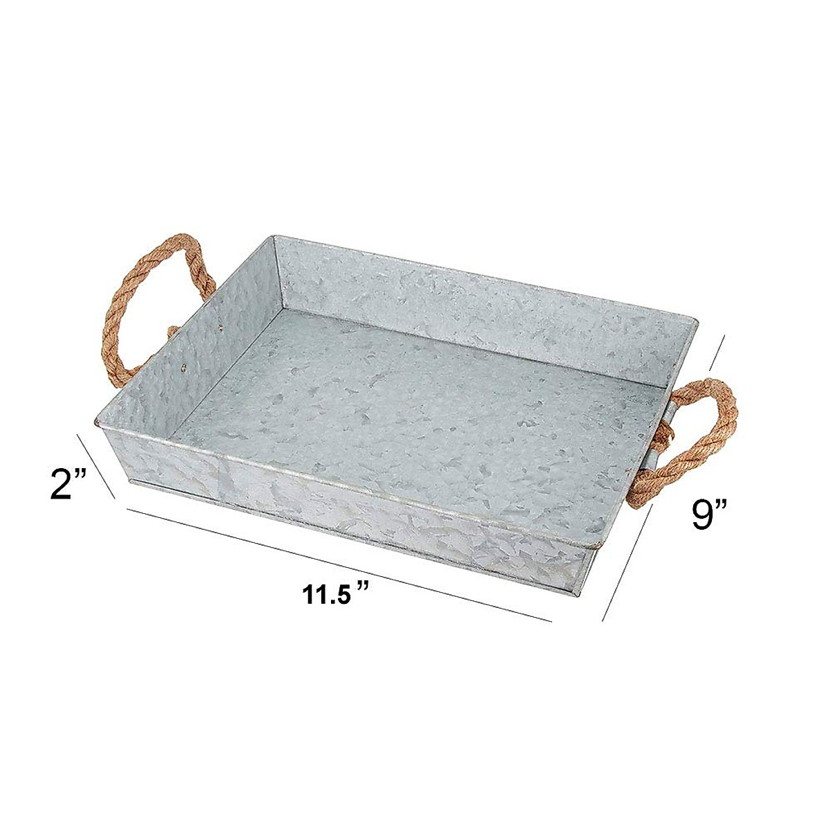 Benzara Mix Media Galvanized Tray with Rope Handles