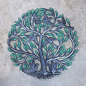 It's Cactus Haitian Hand Painted Tree of Life Wall Decor, Global Art Made in Haiti, Oil Drum Metal Craft with Birds, Decoration for Kitchen or Anywhere in Home, 24 In. x 24 In. (Hand-Painted Tree)
