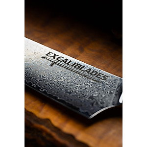 EXCALIBLADES Ultra Sharp 8" Damascus Chef's Knife. High Carbon 67-layers VG10 Stainless Steel Kitchen Knife, Ultra Sharp with Full Tang. Black Turquoise Ergonomic G10 Handle.