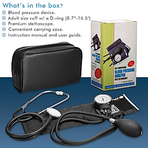 NOVAMEDIC Adult Size Self Taking Black Aneroid Sphygmomanometer, Stethoscope Kit - Professional Blood Pressure Machine with Manual Inflation Cuff w/D-Ring, 8.7”-16.5", BP Monitor Kit w/Carrying Case