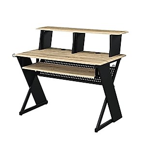 Acme Furniture Rectangular Music Desk Table with Earphone Rack, Natural and Black