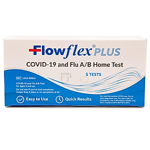 Flowflex® Plus COVID-19 and Flu A/B Home Test - (1 Package, 5 Tests) Flu A&B 3-in-1 Antigen Rapid Test, Results in 15 Minutes, FDA Authorized. Non-invasive Nasal Swab, Easy to Use with No Discomfort