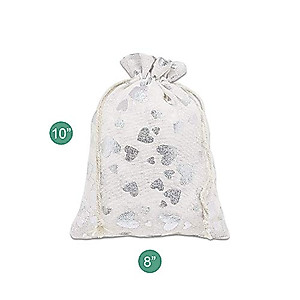 12pk - 8x10 Cotton Canvas Muslin Gift Bags with Drawstring for Presents, Party Favors, Samples (Silver Hearts, Large) by TheDisplayGuys