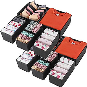 Hinotori Drawer Organizer for Clothing Foldable Storage Bins Closet Baby Dresser Drawer Divider Nursery Basket Box for Underwear, Bras, Lingerie, Black, 12 Pack