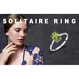 JewelryPalace Class Natural Gemstone Green Peridot Birthstone Solitaire Engagement Rings for Women, Anniversary 14K Gold Plated 925 Sterling Silver Promise Rings for Her Size 8
