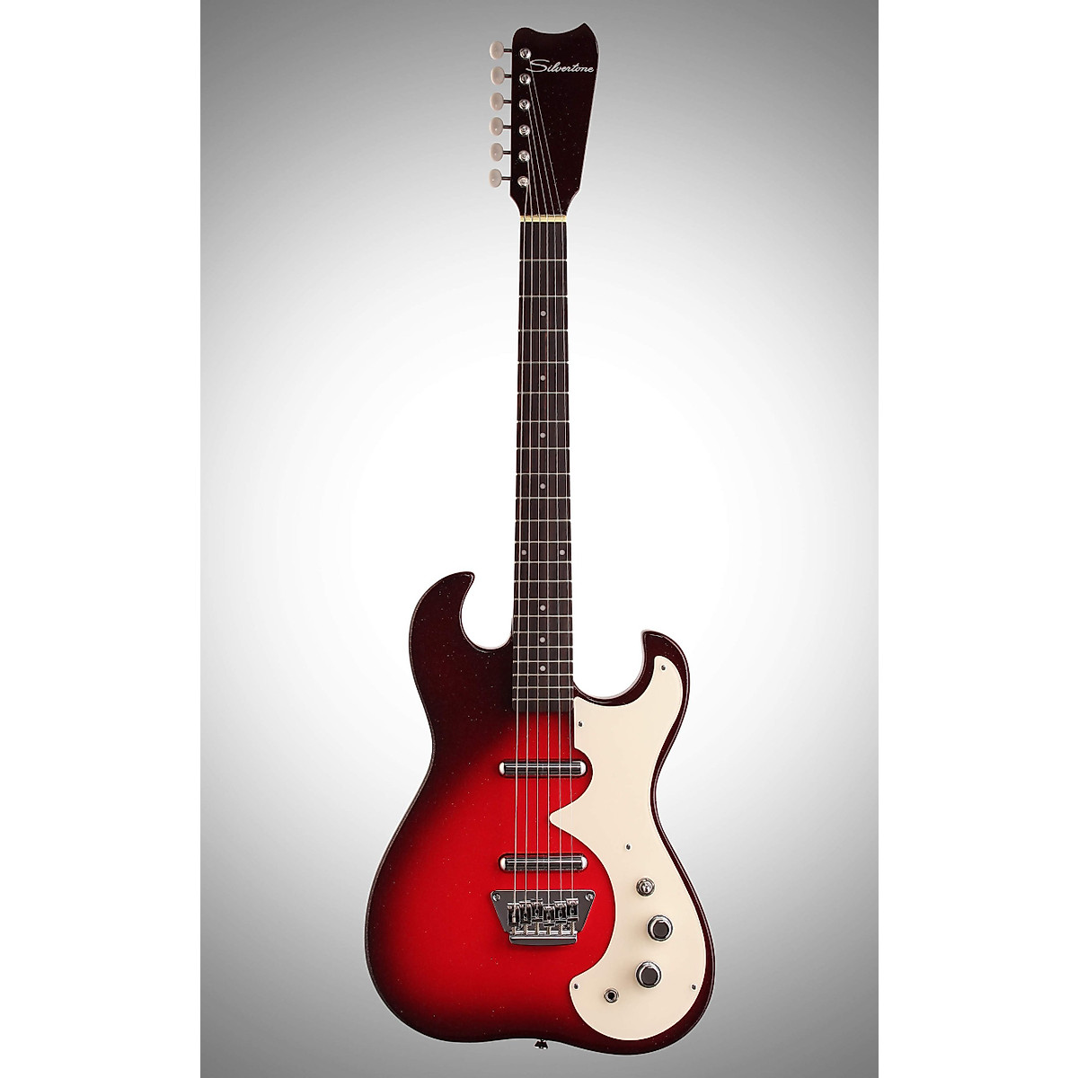 Silvertone Classic 1449-RSFB Solid-Body Electric Guitar, Red/Silver Flake Burst
