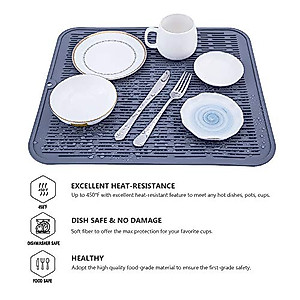 Piduules Eco-friendly Silicone Dish Drying Mat Large Reusable Non-slipping and Heat Resistant Dish Quick Drying Pad, Dishwasher Safe, Gray XL 18"x15.8"