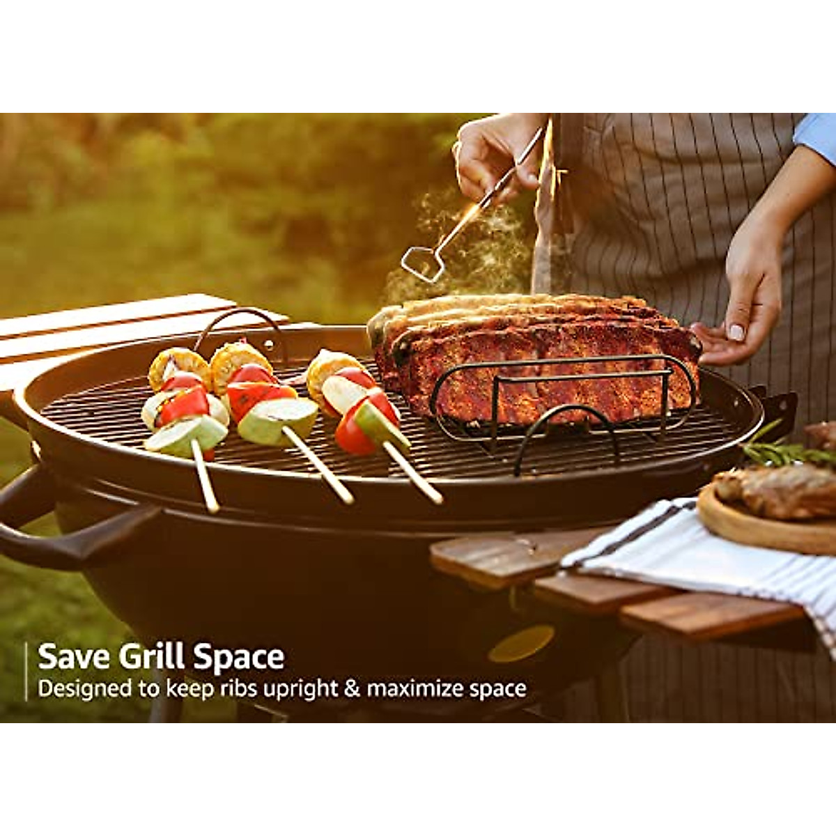 Sorbus® Non-Stick Rib Rack – Porcelain Coated Steel Roasting Stand – Holds 4 Rib Racks for Grilling & Barbecuing (Black)