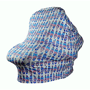 Baby Car Seat & Nursing Cover & Drawstring Carry Bag in Cute Feather Design Shower Gift Breathable Stretchy Universal 4 in 1 Multi-Use Infant Carseat Canopy Covers Shopping Cart High Chair Stroller