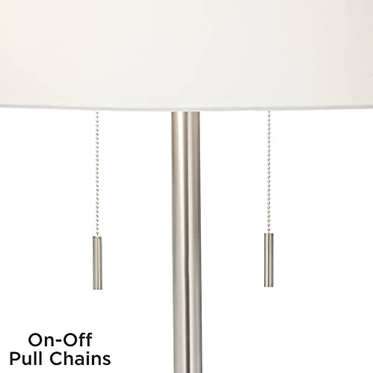 Possini Euro Design Concierge Modern Floor Lamps 63" Tall Set of 2 with Double Tray Table USB Charging Port Brushed Nickel Drum Shades Decor for Living Room Reading House Bedroom Home