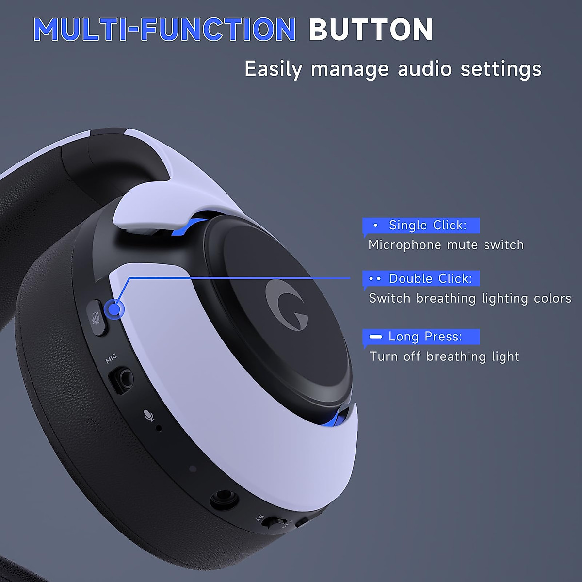 Gtheos Wireless Gaming Headset for PS5, PS4, Elden Ring, PC, Mac, Switch, Bluetooth 5.3 Gaming Headphones with Noise Canceling Microphone, 45H Battery, RGB Light, White