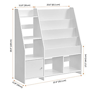 Sturdis Modern Rounded Edge Wooden Kids Bookshelf with Storage Cabinet, Book Organizer Storage Shelves for Bedrooms, Playrooms, and Nurseries, White