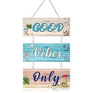 Hotop Beach Sign Decor Hanging Sea Decorations Starfish Wall Decoration Beach Plaque Door Wall Plaque Decor Sign with Seahorse and Scallop for Decoration (Elegant Style)