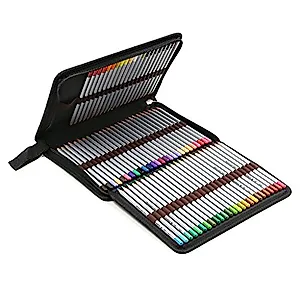 BTSKY® Portable Canvas Zippered Colored Pencil Case-Super Large Capacity 72 Slot Pencil Bag Pouch for Watercolor Pencils(Black)