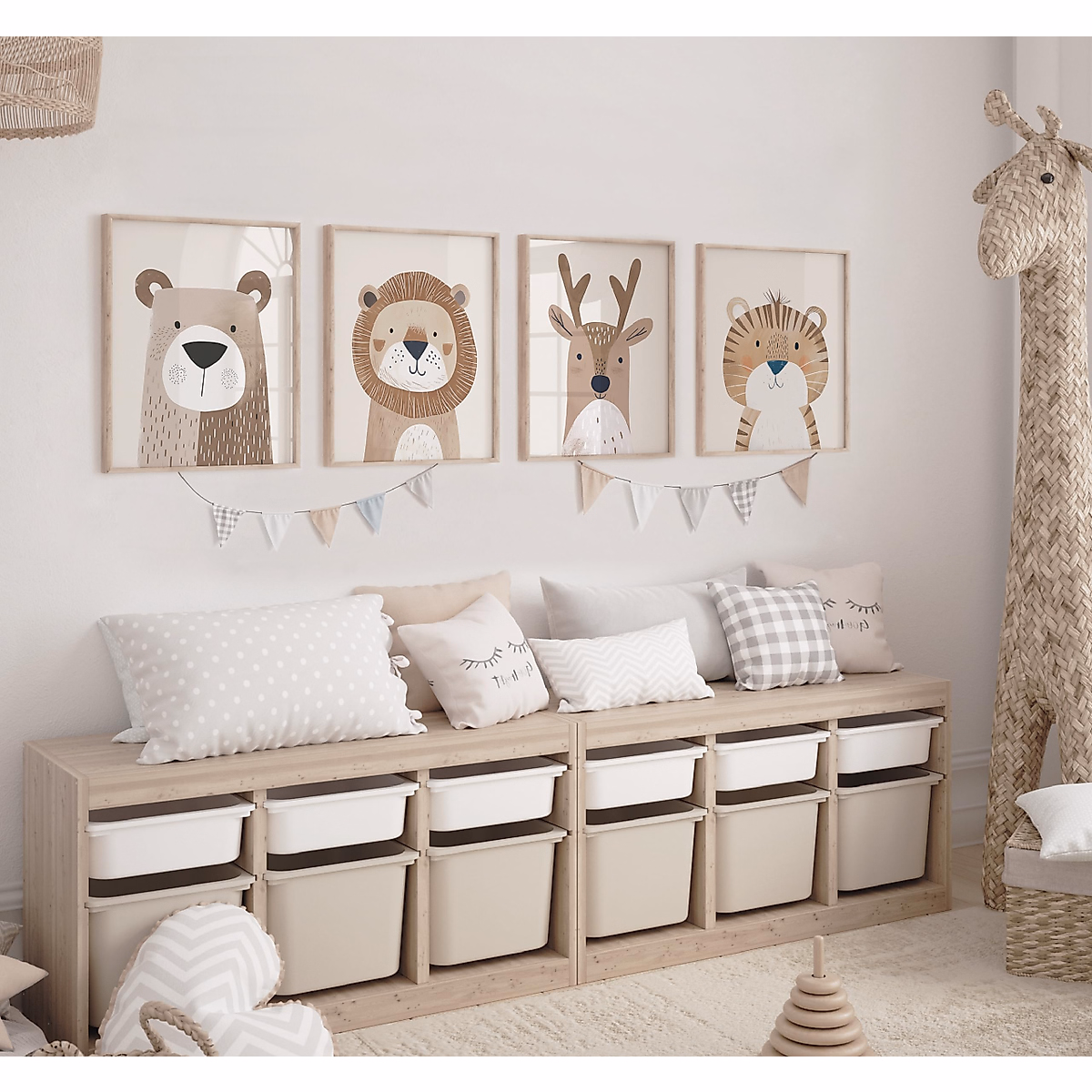 Lavema Nursery Wall Art Animals Neutral Decor - Posters (8 x 10 Unframed) - Cute Safari Prints for Kids Baby Room Decor - Jungle Animals Picture Set, beige