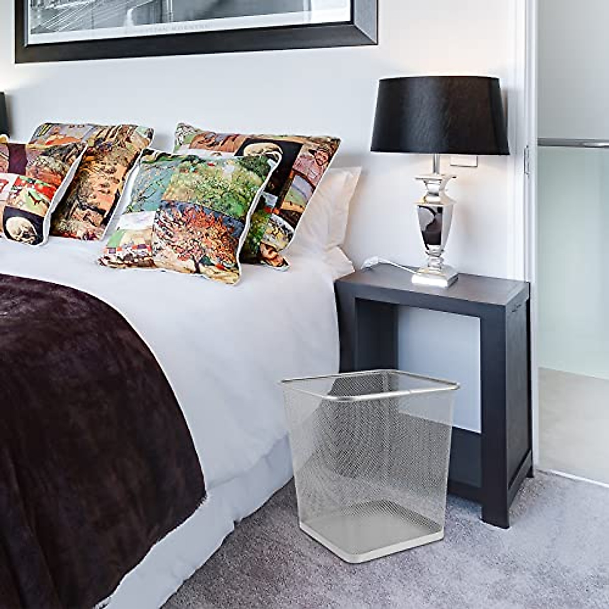 YARNOW Stainless Steel Mesh Wastebasket Trash Can Rectangular Open Top Waste Basket Bin for Home Office Kitchen (Silver)