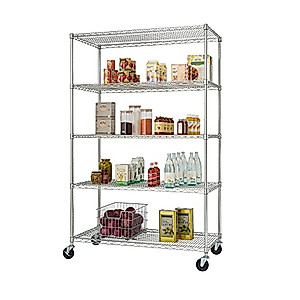 TRINITY 5-Tier NSF EcoStorage Shelving Rack with Wheels, 48 by 24 by 72-Inch, Chrome
