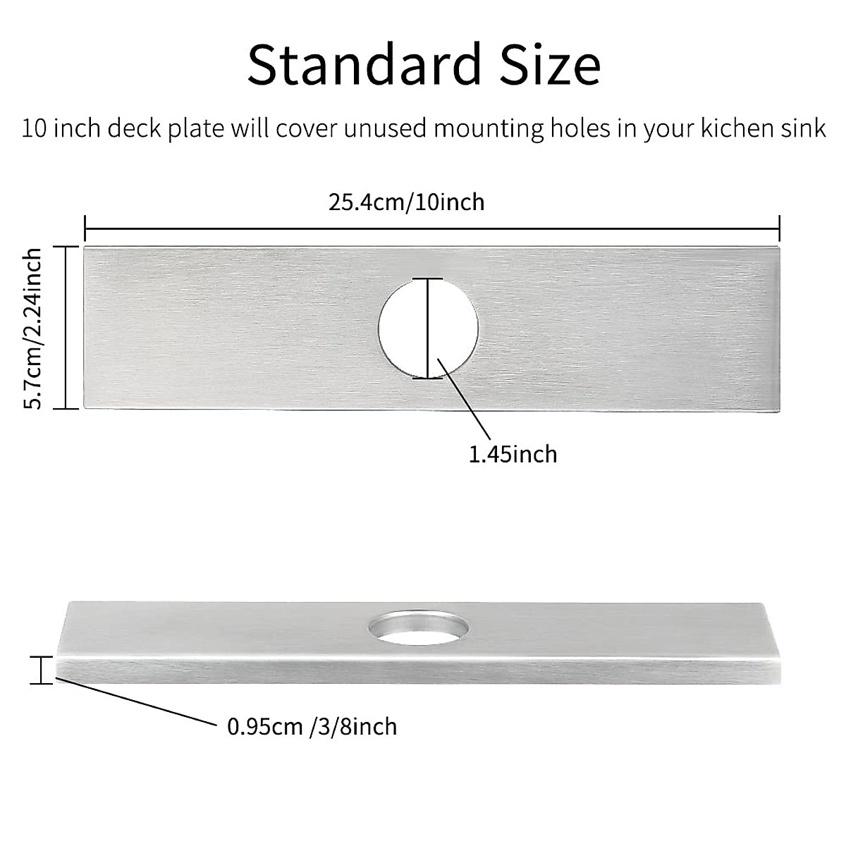 TNROTED Silver Square Faucet Deck Plate, 10 Inch Stainless Steel Kitchen Sink Cover Plate for 1 or 3 Hole Bathroom or Vanity Sink, Covering Unused Mounting Holes