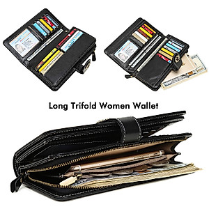 Pearl Angeli Wristlet Wallets for Women Waxy Leather Credit Card Wallet with Rfid Blocking