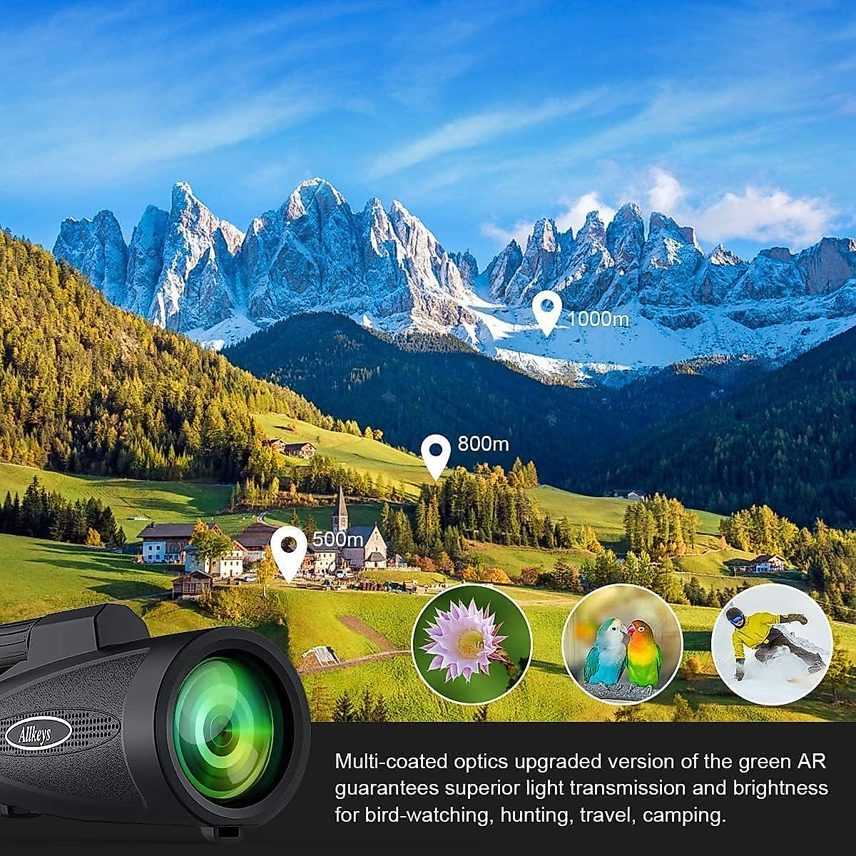 Allkeys HD Monocular Telescope, 16x55 High Power Monocular for Adults with BAK4 Prism & FMC Lens, Day & Low Night Vision, Waterproof Monocular with Upgraded Folding Tripod - Suitable for Bird Watching